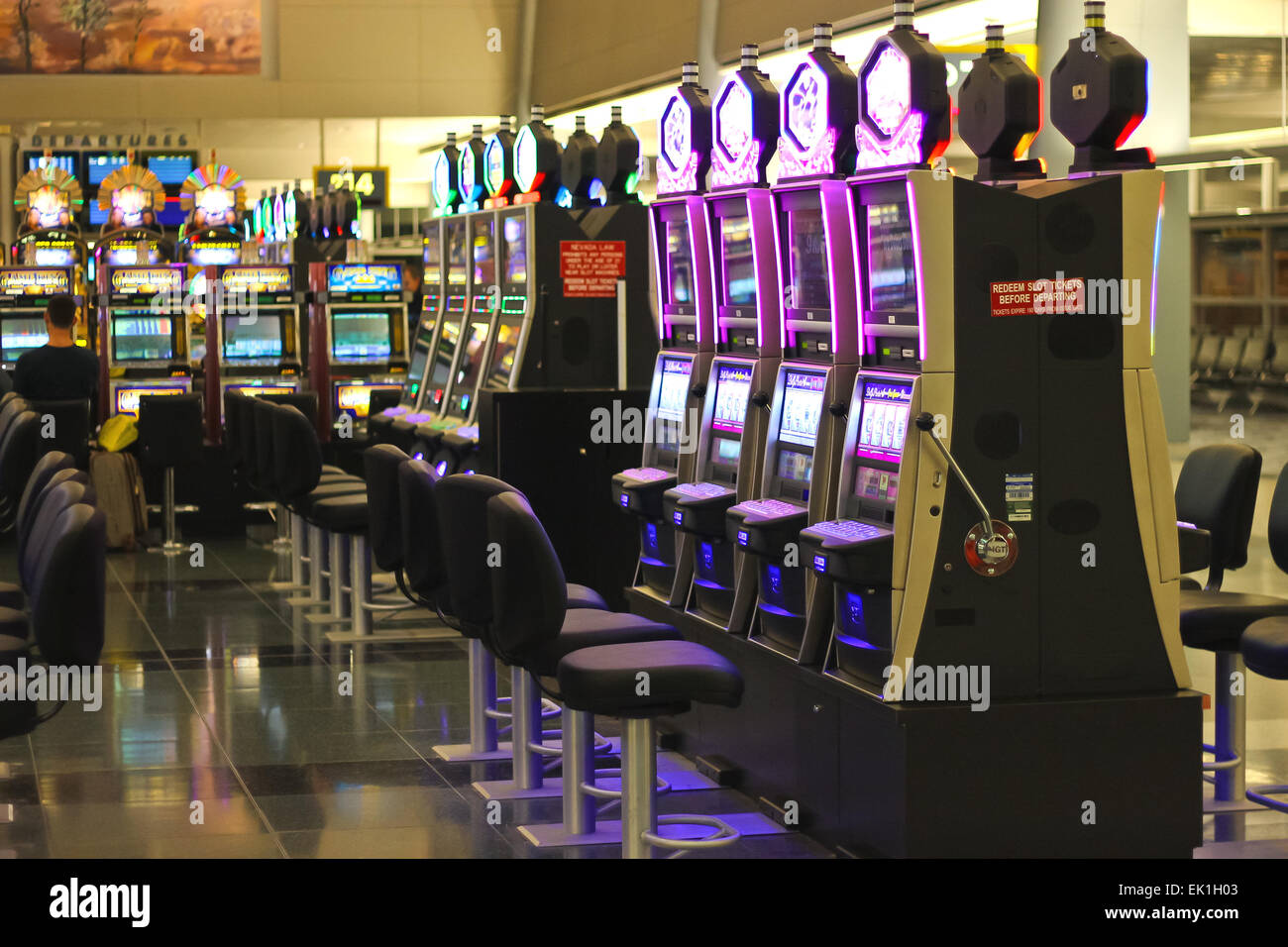 LAS VEGAS, NEVADA, USA - OCTOBER 20 : Slots in the airport McCarran on ...