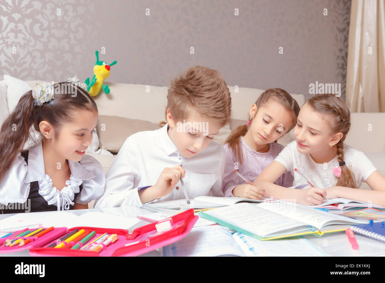 School kids study at home Stock Photo - Alamy