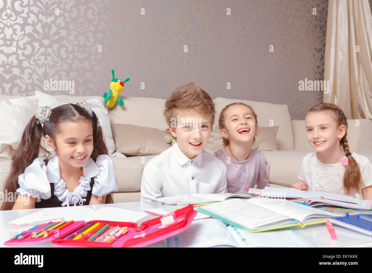 School kids study at home Stock Photo - Alamy
