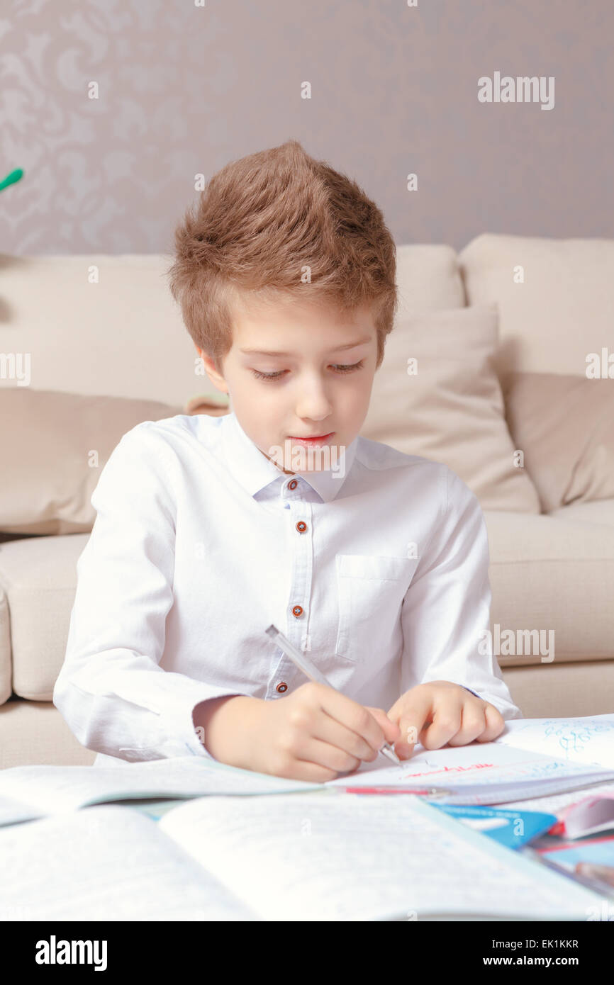 School boy doing home tasks Stock Photo - Alamy