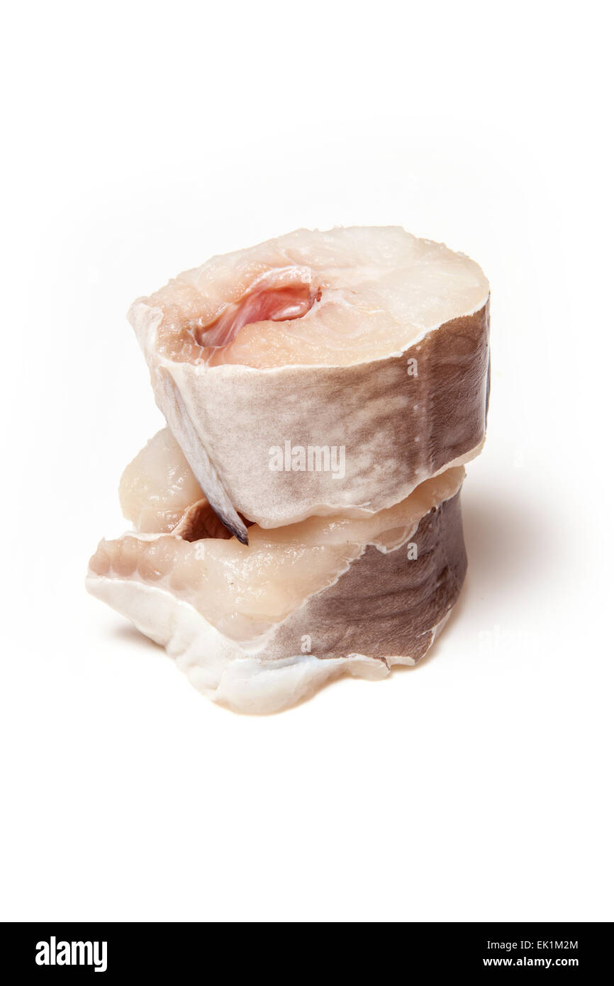 European conger (Conger conger) fish steaks isolated on a white studio ...