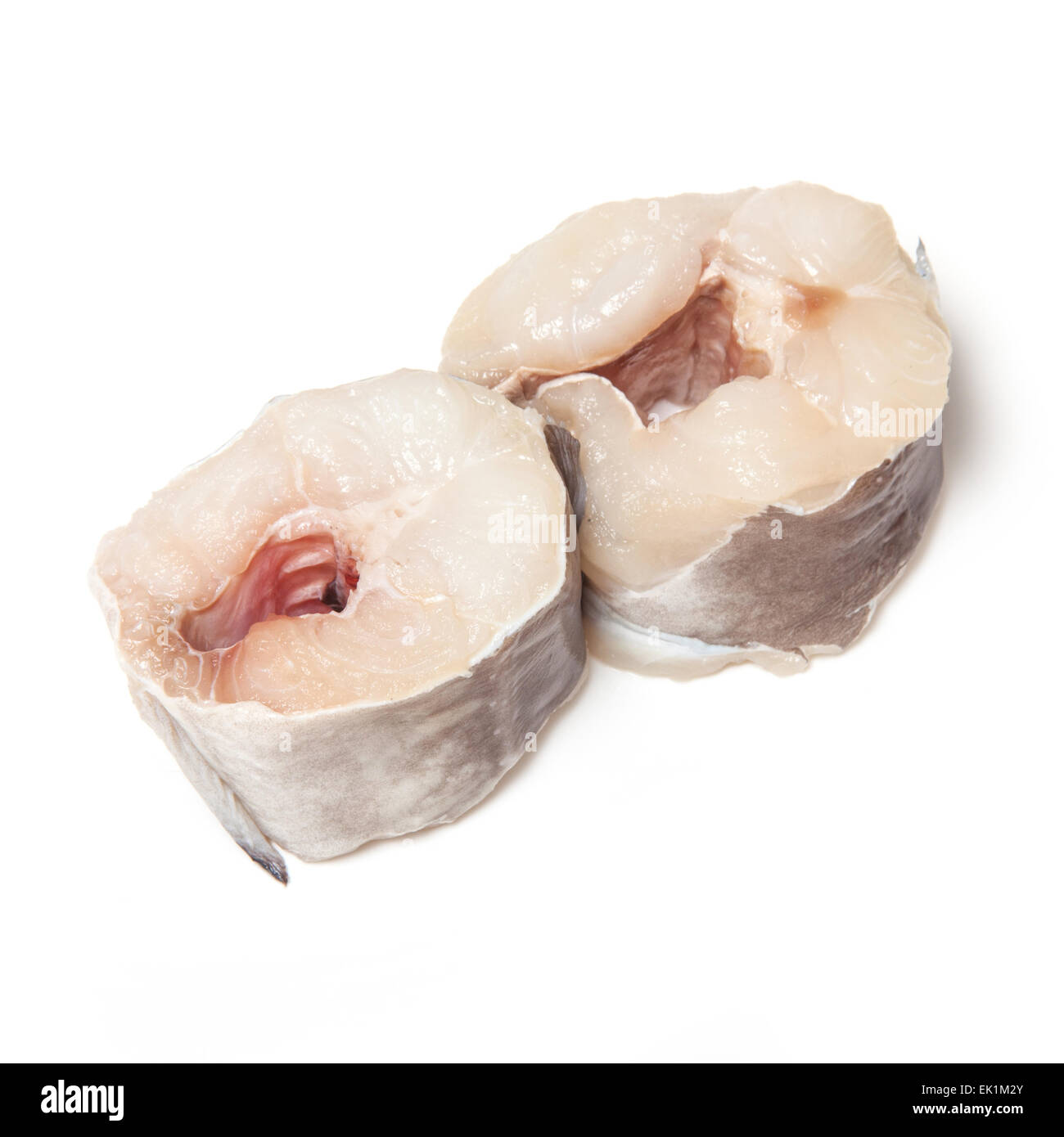 European conger (Conger conger) fish steaks isolated on a white studio ...