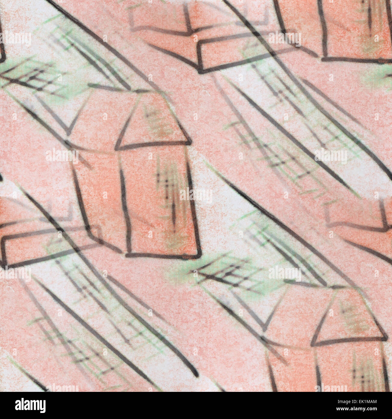 seamless pale pink houses texture background wallpaper pattern a Stock ...