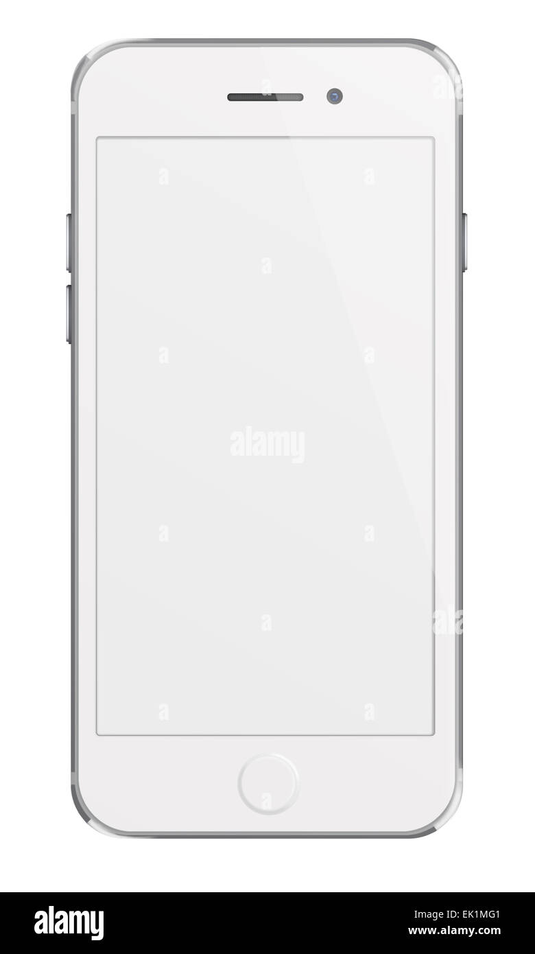 Mobile smart phone with white screen isolated on white background ...