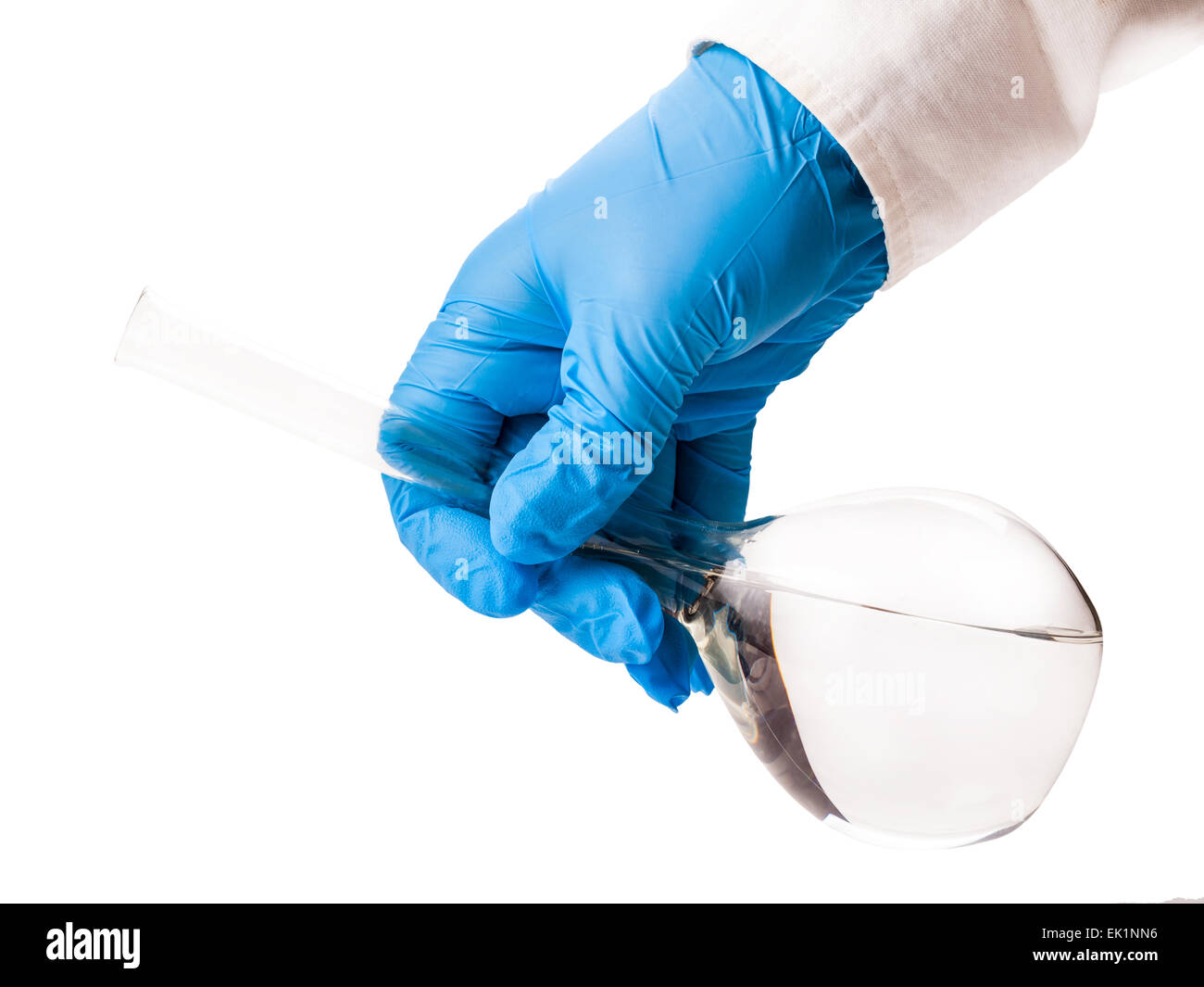 laboratorian holds flask isolated on white background Stock Photo - Alamy