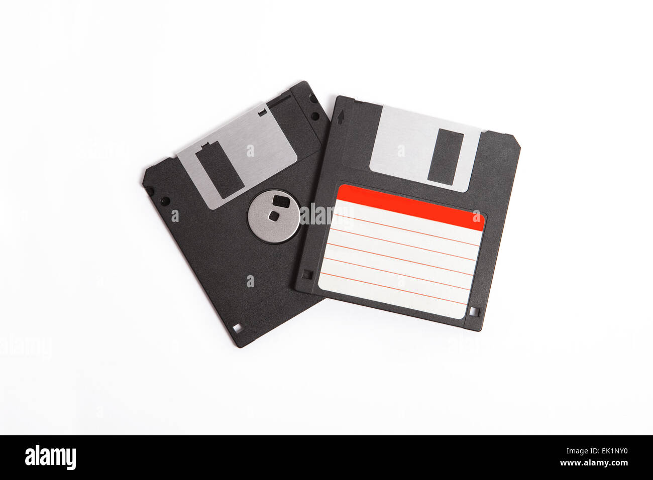 two floppy disks with blank label on white background Stock Photo - Alamy
