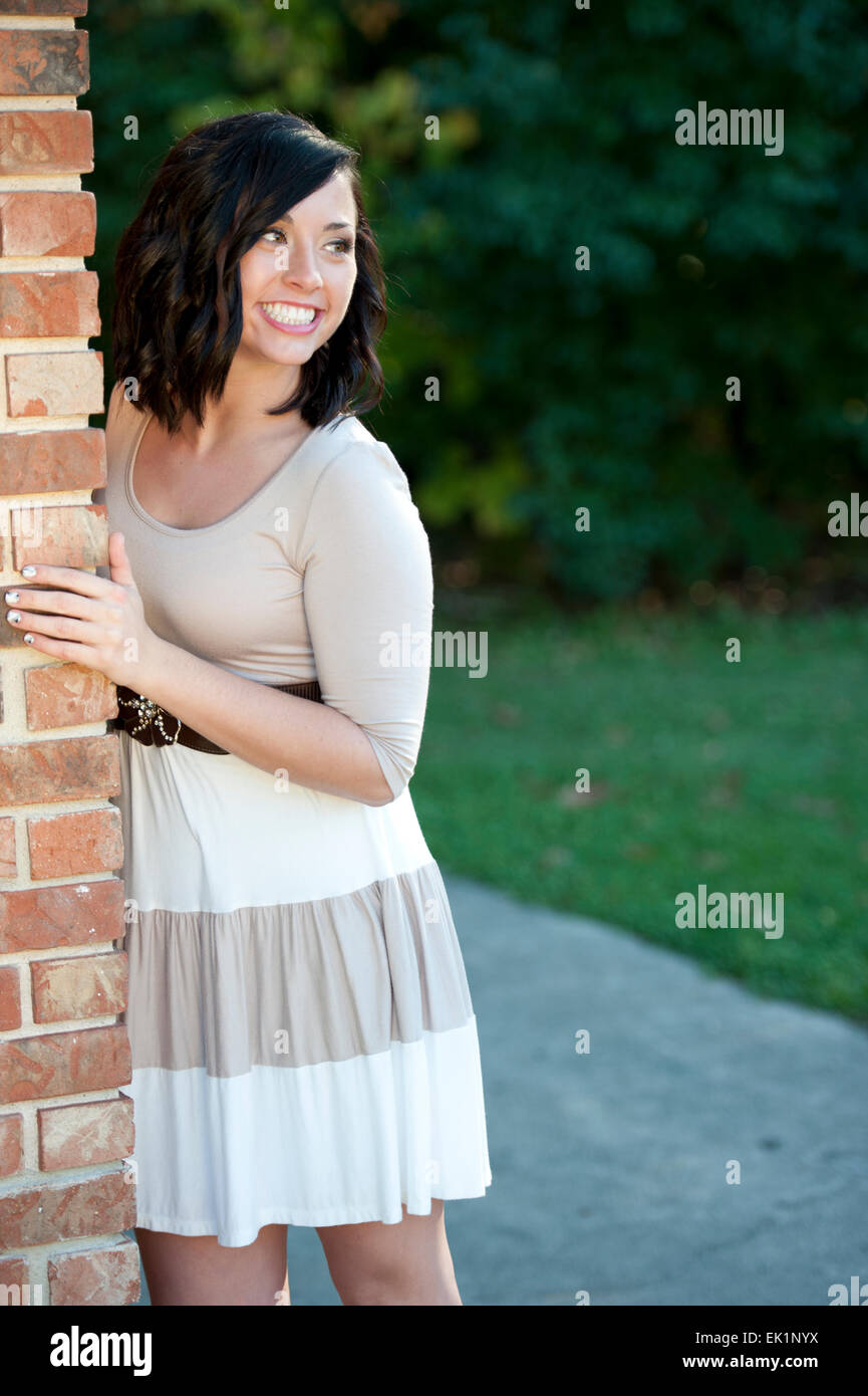 Happy Young Brunette Stock Photo - Alamy