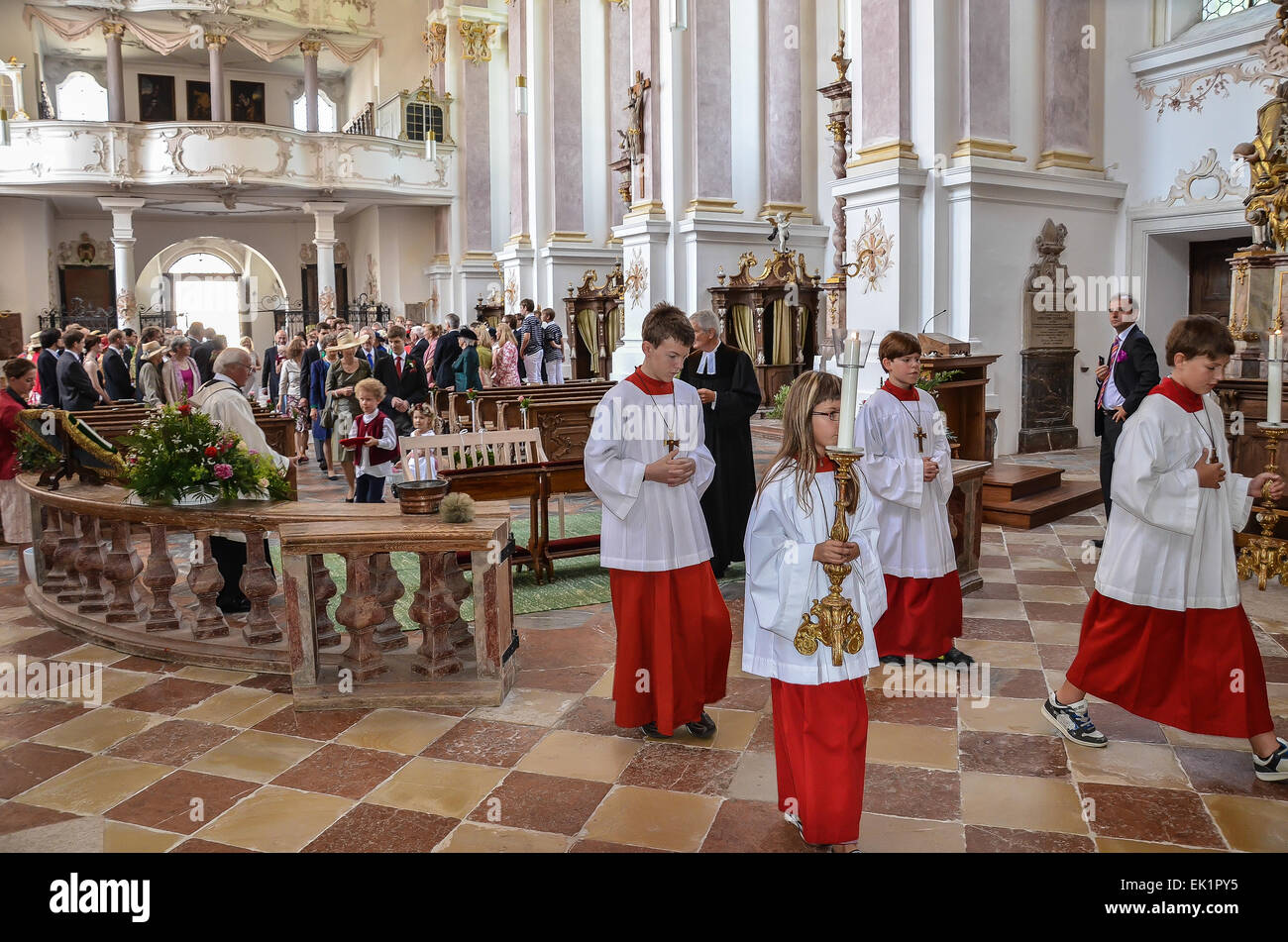 church wedding priests and altar boys marching into the church Stock ...