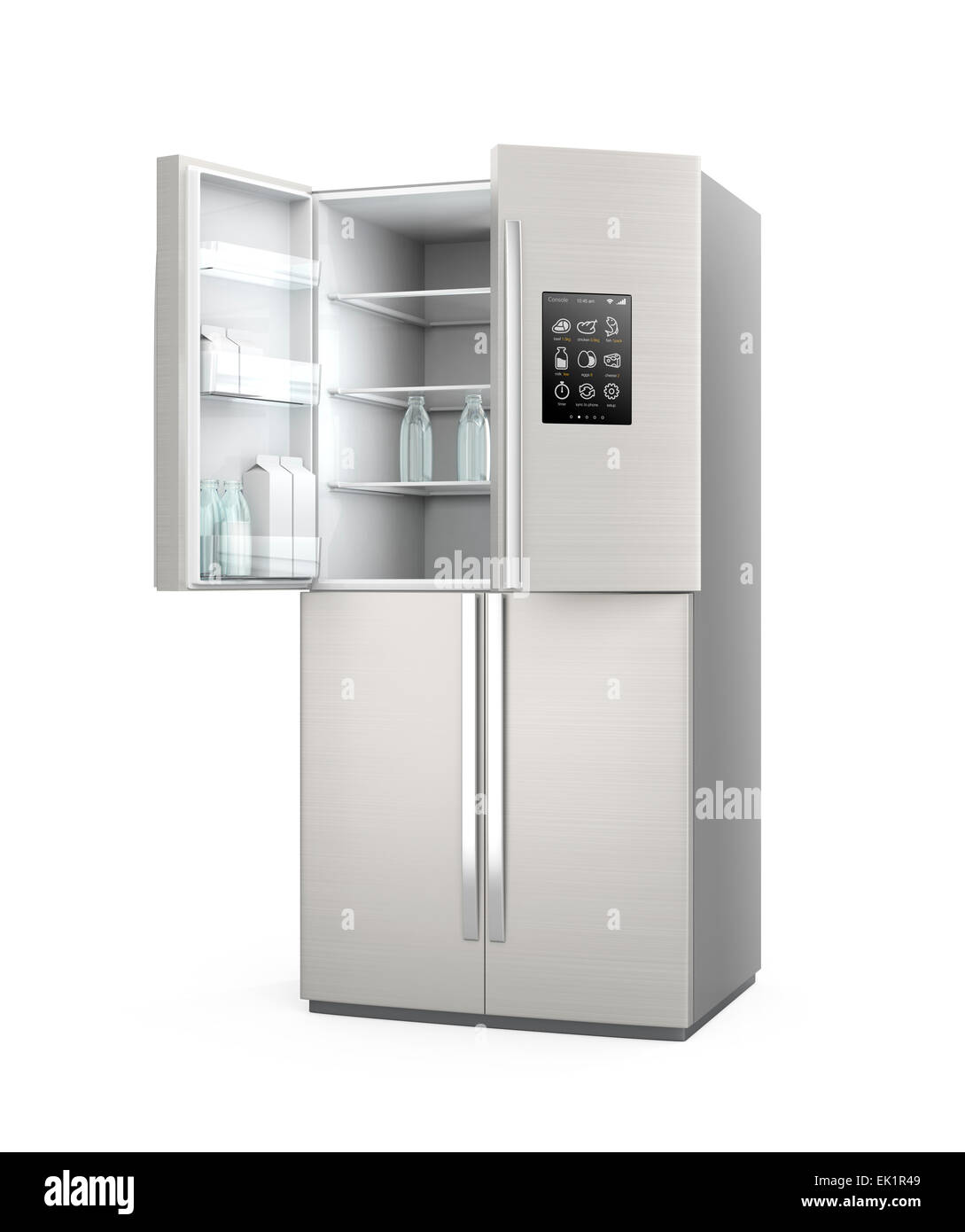 Smart refrigerator with LCD screen for monitoring. User can chat to ...