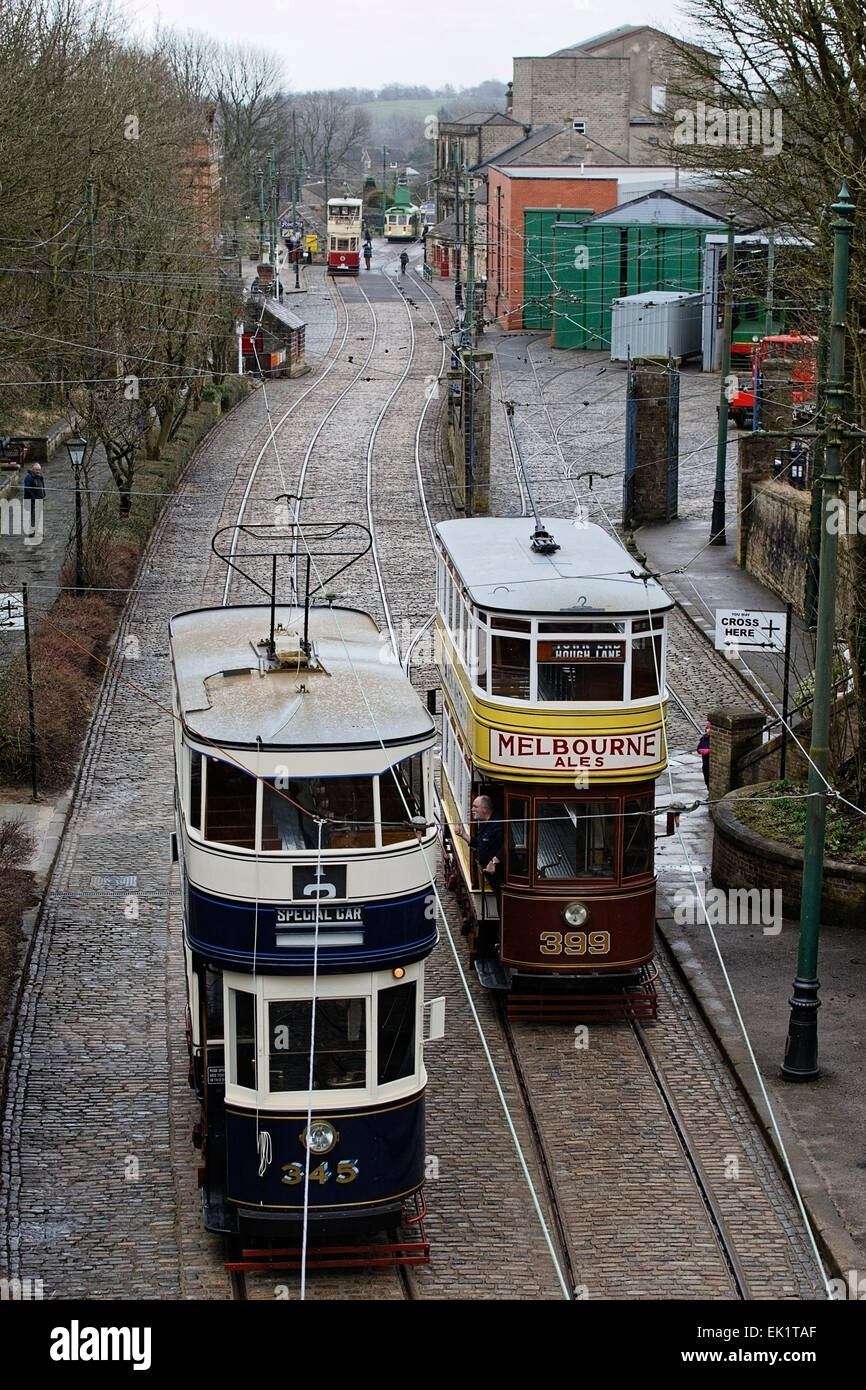 A driver on the platform of Tram 399 (Leeds 1926) as Tram 345 (Leeds ...