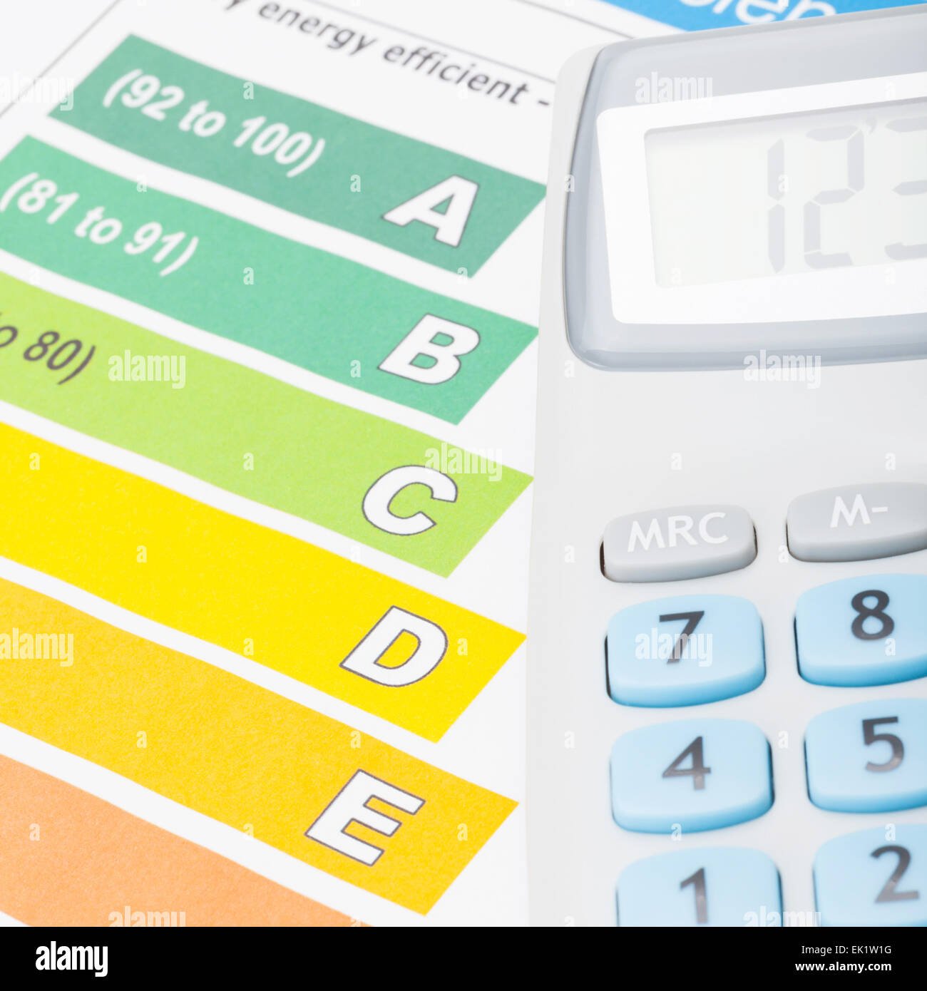 Energy efficiency chart and calculator - close up shot Stock Photo - Alamy
