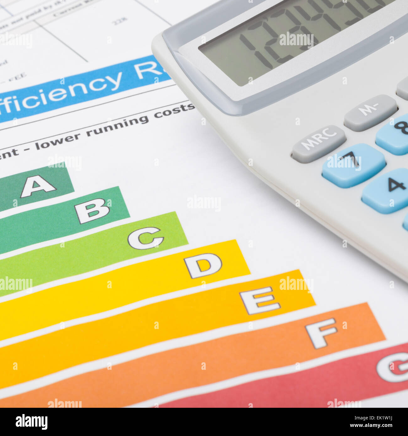Colorful energy efficiency chart and calculator - close up shot Stock ...