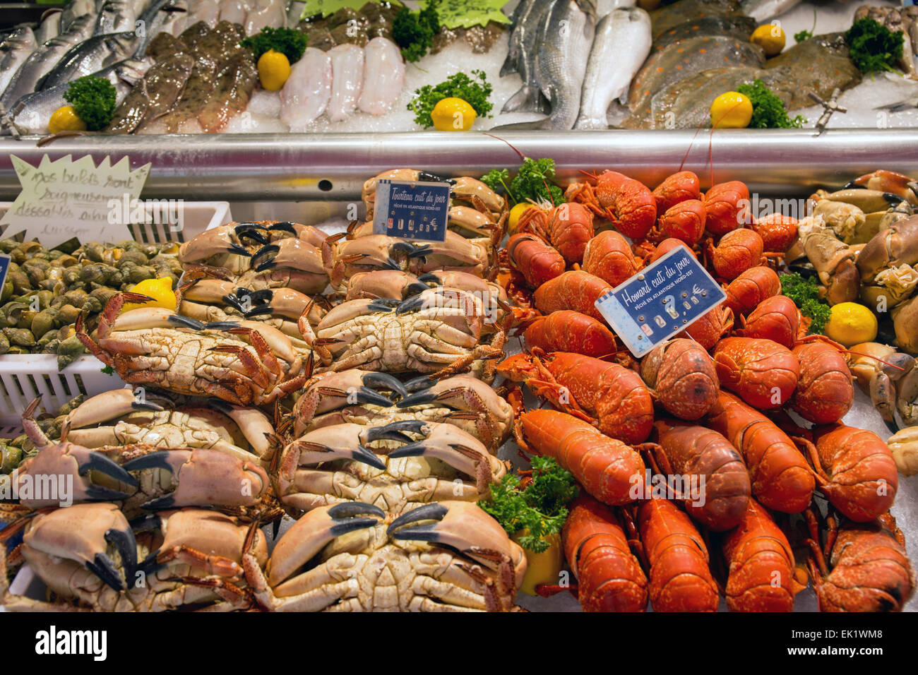 Seafood market stall at Trouville Sur Mer, Northern France, Europe ...