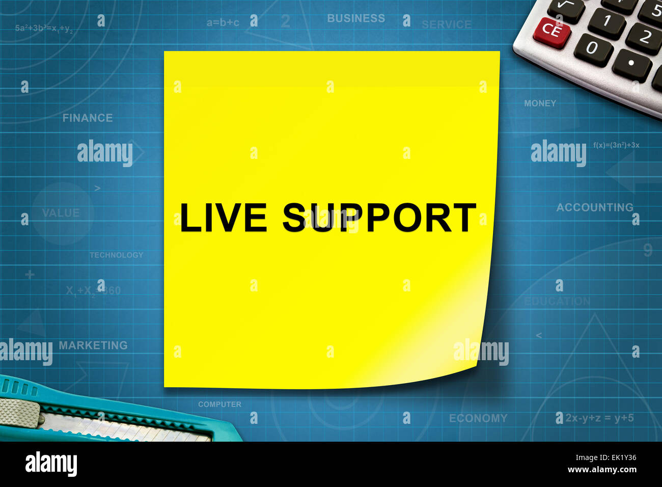 Live support text on yellow note with graph paper Stock Photo - Alamy