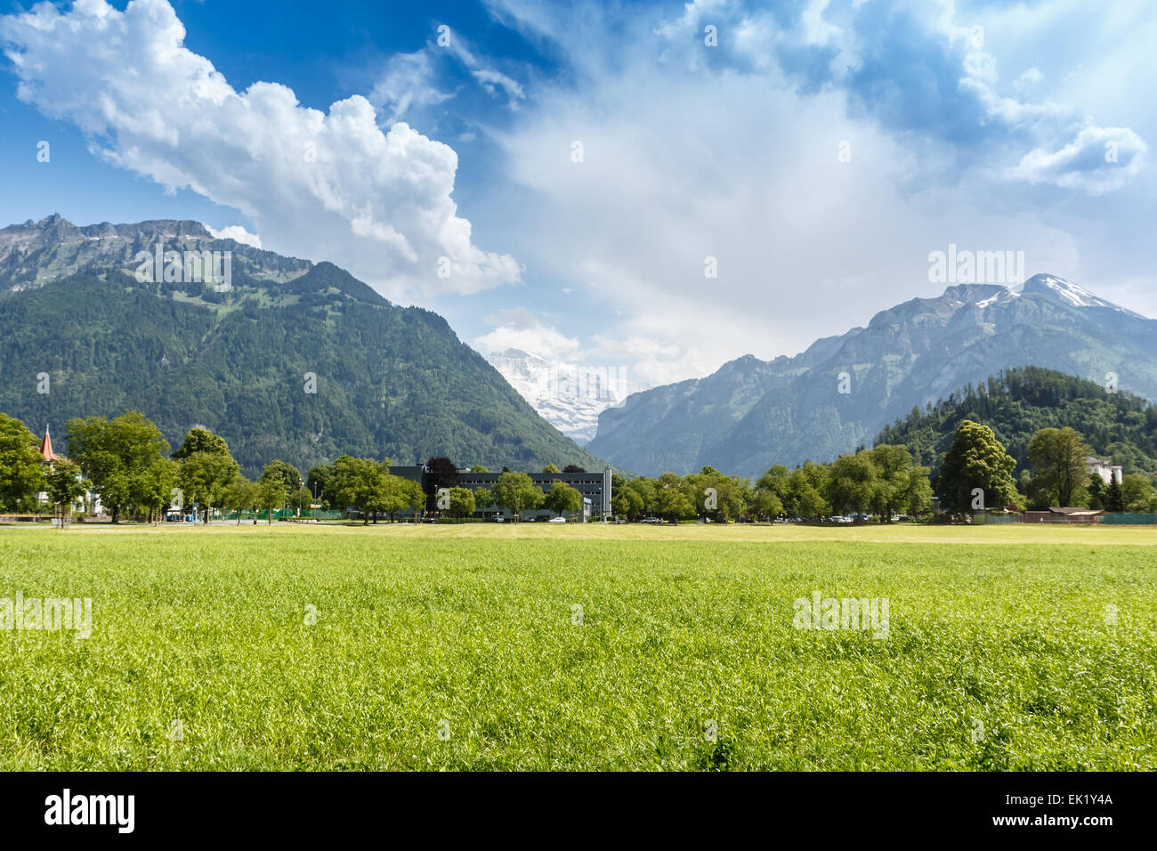 Scenic Alps mountain landscape with blue sky, Interlaken, Switzerland ...