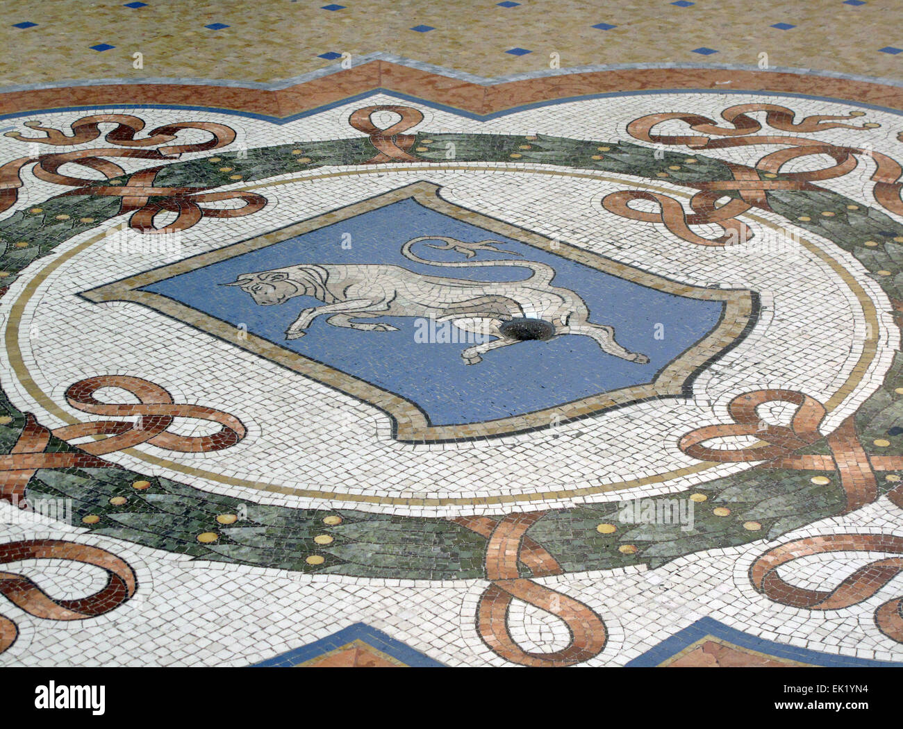 Milan, Italy. 13th Mar, 2015. A bull mosaic in the floor, modeled after ...