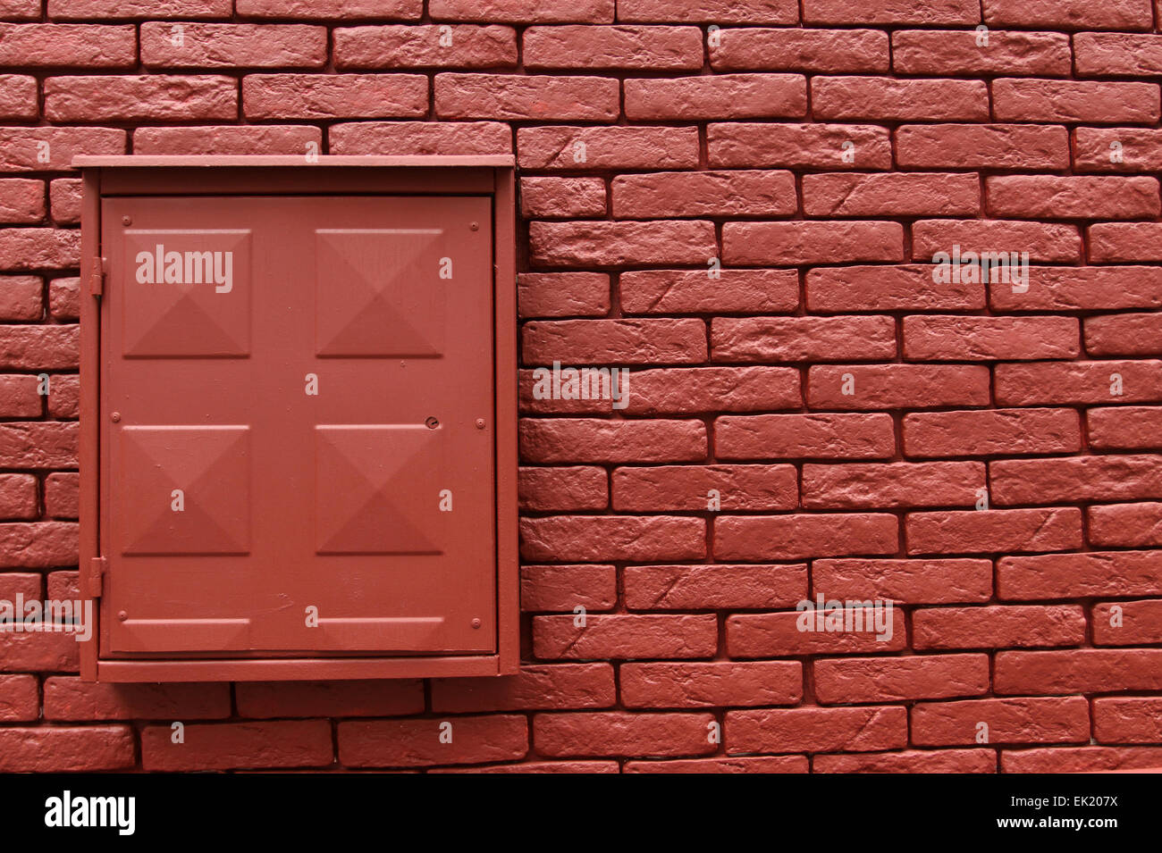 Brick wall background horizontal, metal box on the wall Stock Photo - Alamy