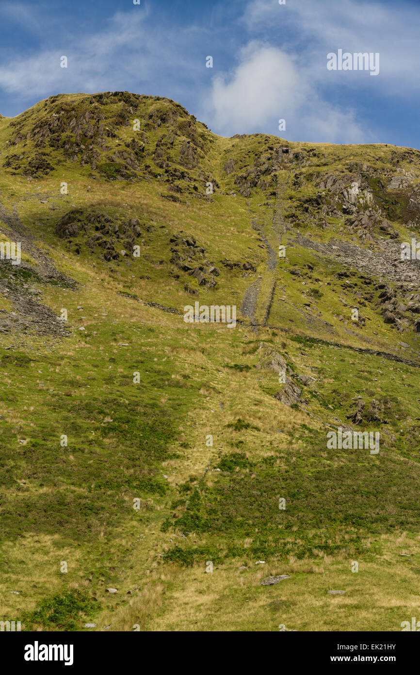 Looking up at huge exit from Rhosydd Slate Mine, longest in the Welsh ...