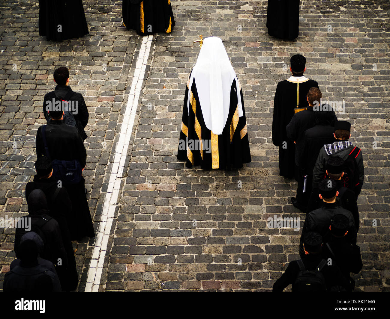 Kiev, Ukraine. 05th Apr, 2015. Priests led a procession in Downtown ...