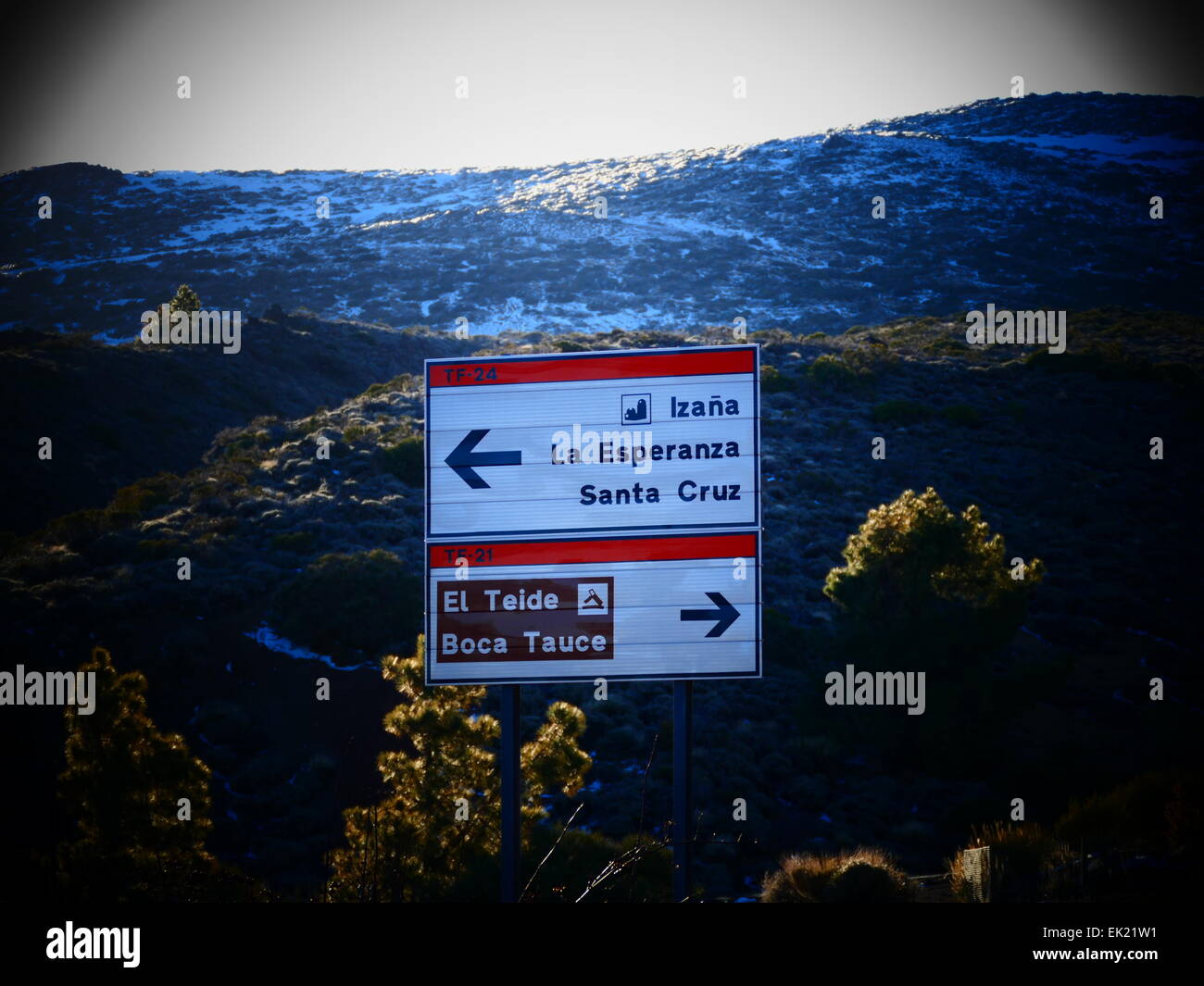 Traffic sign Trekking sign Mt Teide Parque Nacional del Teide Tenerife ...