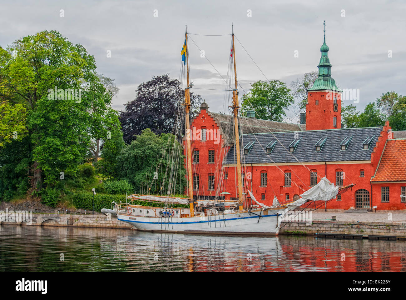 An image of Halmstad castle on the riverbank situated in the halland ...