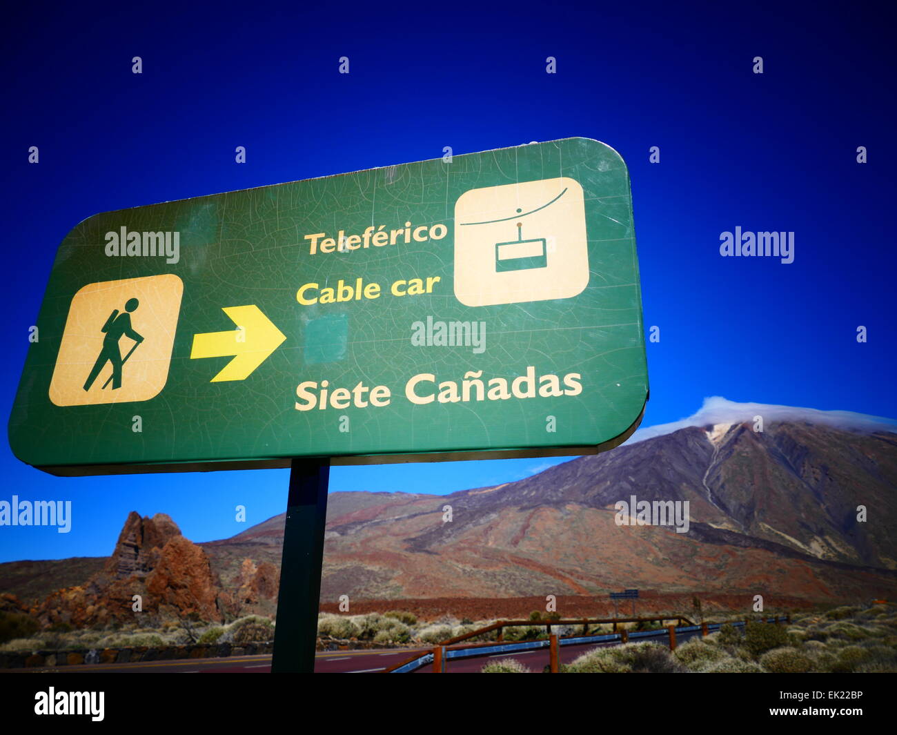 Tourists information signs at Mt Teide Parque Nacional del Teide ...