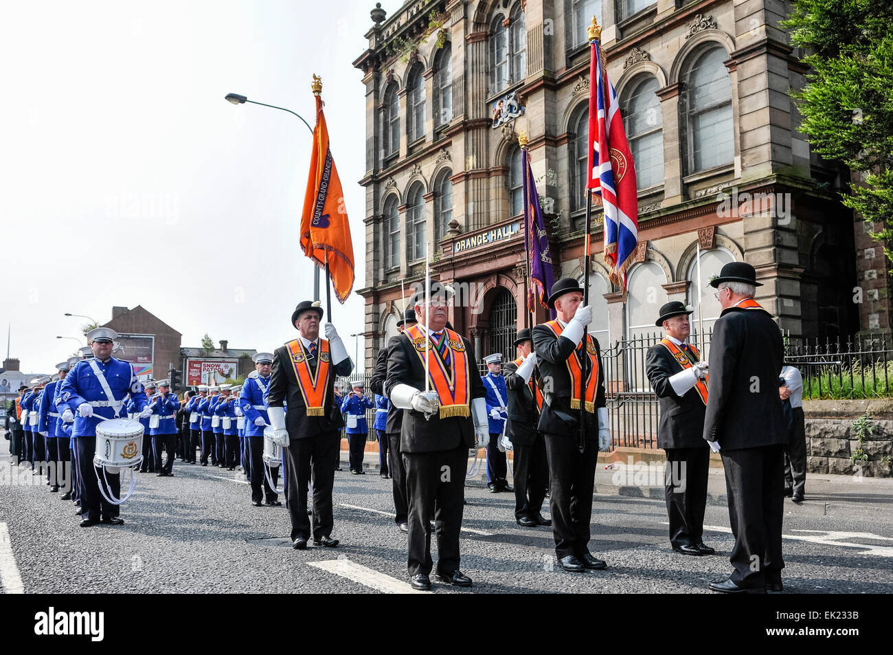 Belfast, Northern Ireland. 12th July 2013 - The leading colour party ...