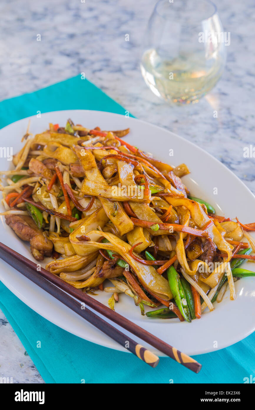 Chicken and vegetables stir-fried with look funn noodles Stock Photo ...