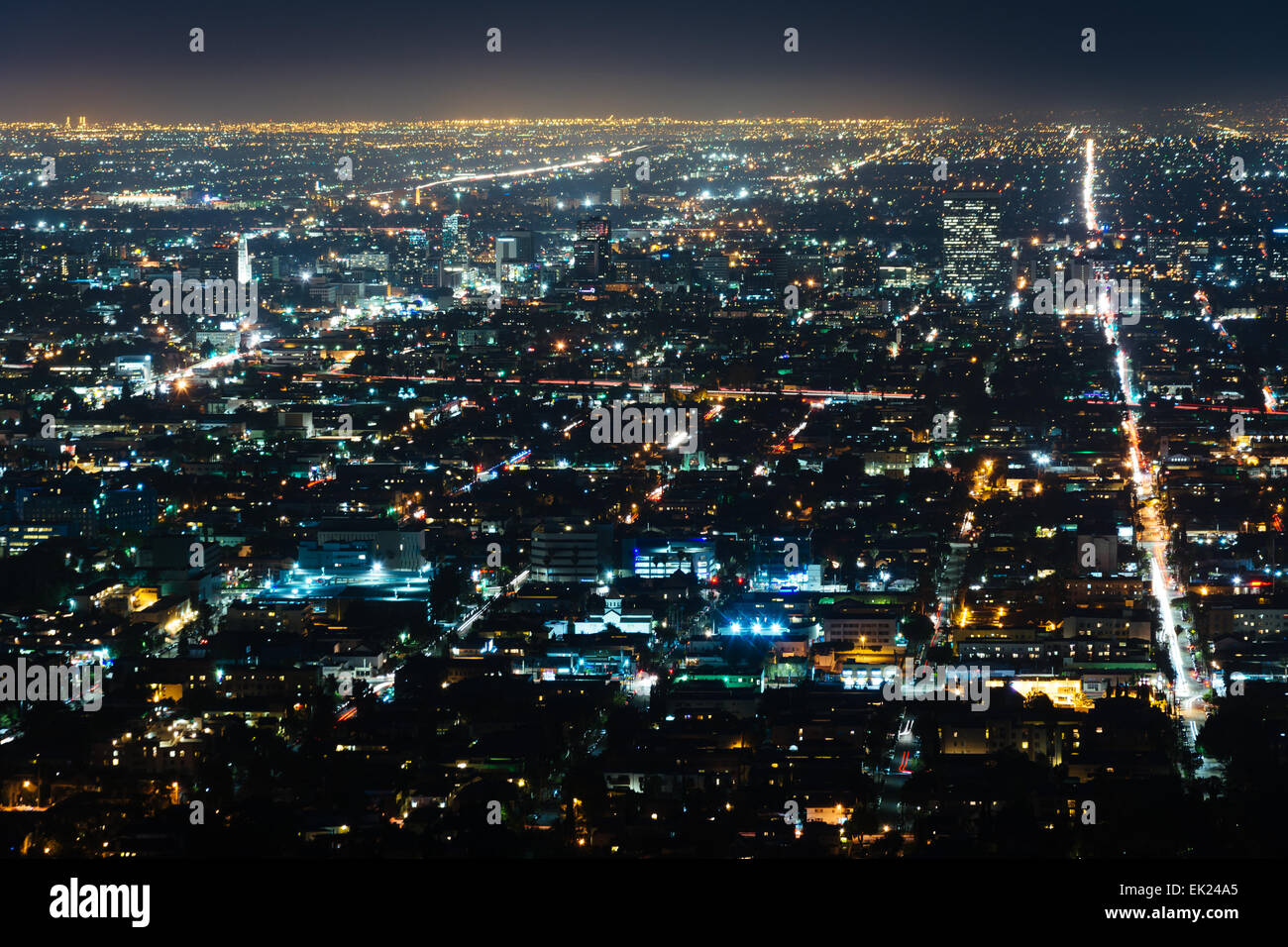 View of Hollywood at night, from Griffith Observatory, in Griffith Park ...