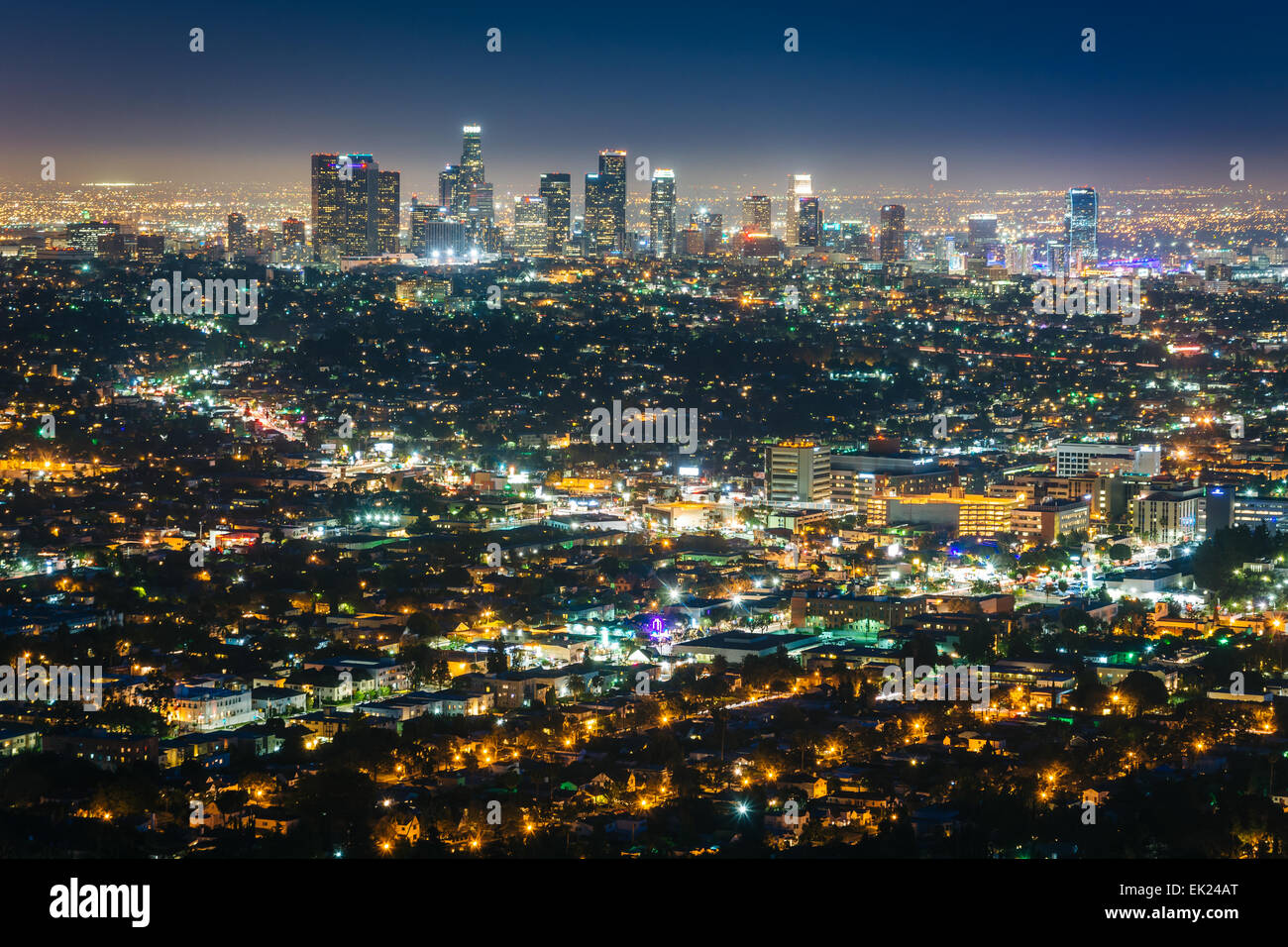 View of the downtown Los Angeles skyline at night, from Griffith ...
