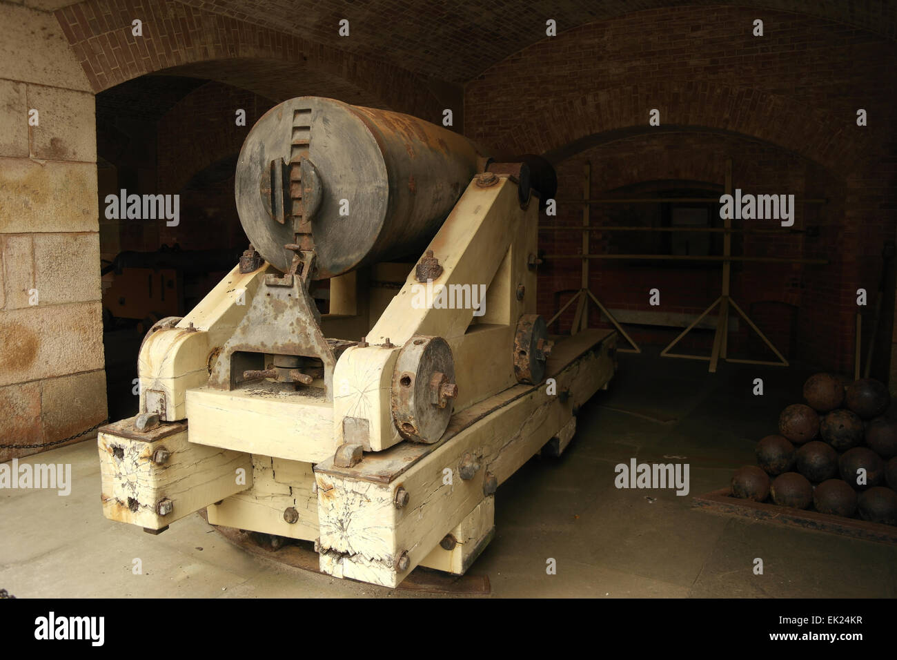Model 1844 8-inch Columbiad Cannon and solid shot, first floor casemate ...