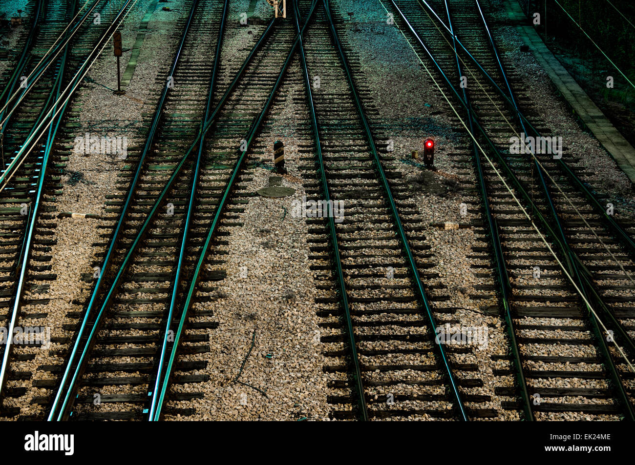 Railroad crossing at night Stock Photo - Alamy