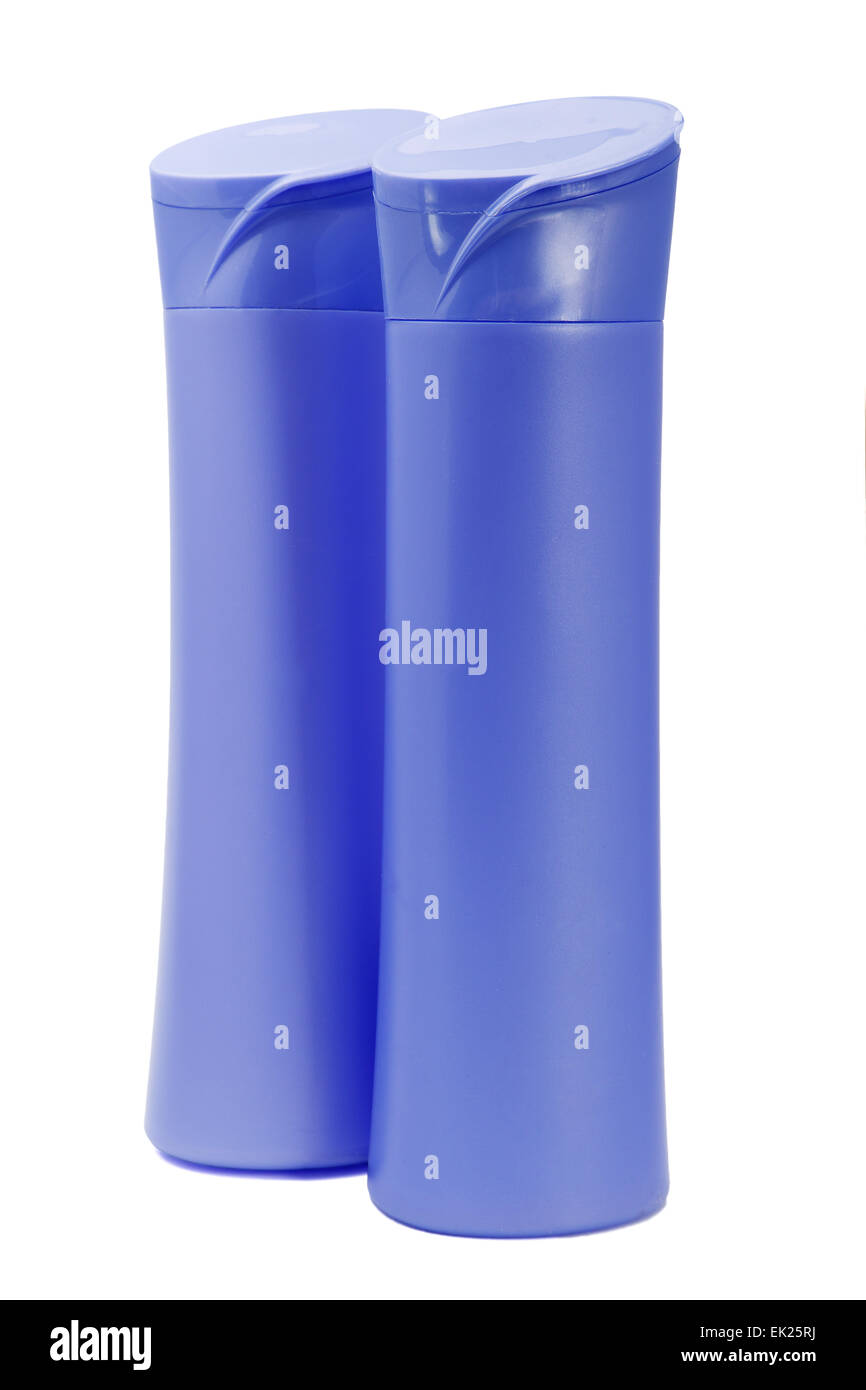 Two violet plastic bottles isolated on a white background Stock Photo ...