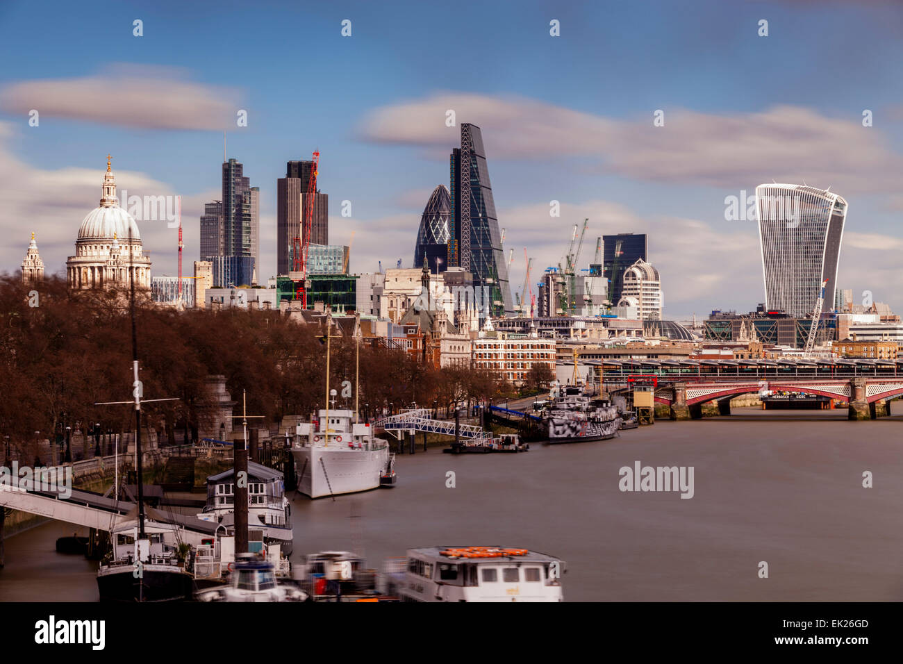 The River Thames and City Of London Skyline, London, England Stock ...