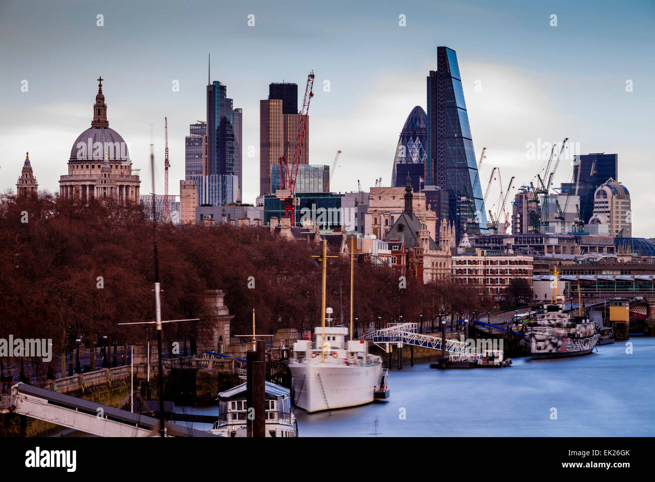 The River Thames and City Of London Skyline, London, England Stock ...