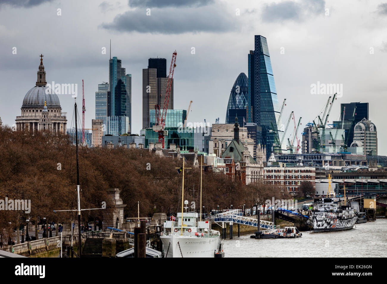 The River Thames and City Of London Skyline, London, England Stock ...