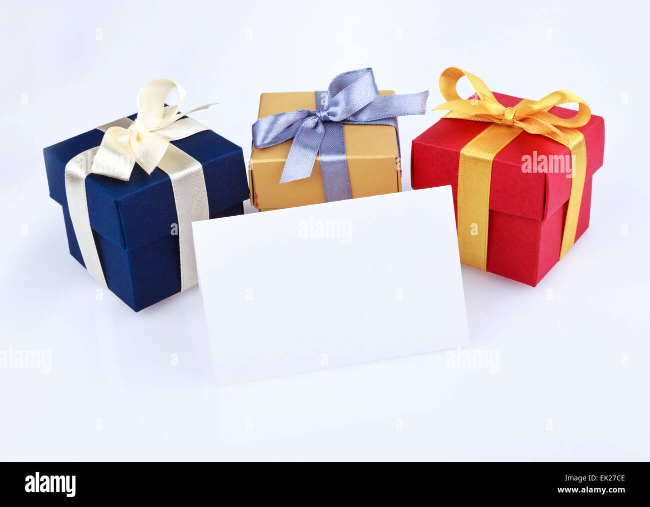Greeting card with gift boxes Stock Photo - Alamy