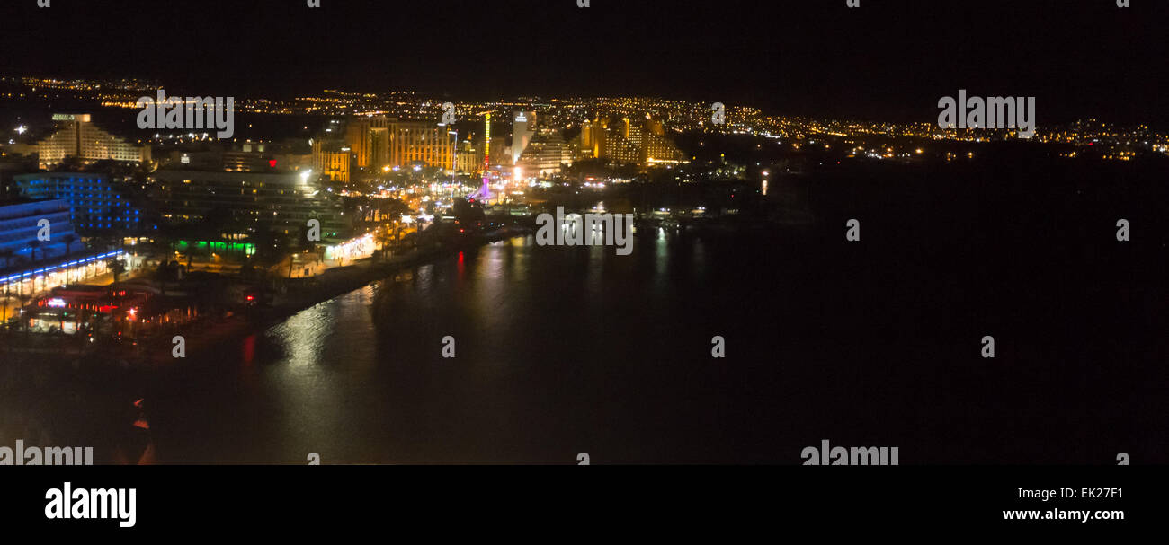 The southern Israel Red Sea resort of Eilat night panorama Stock Photo ...