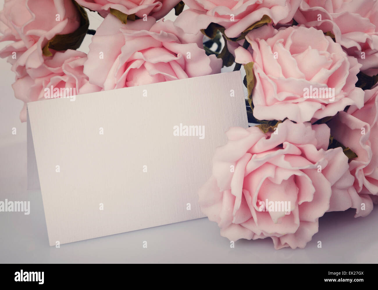 Greeting card with pink roses Stock Photo - Alamy