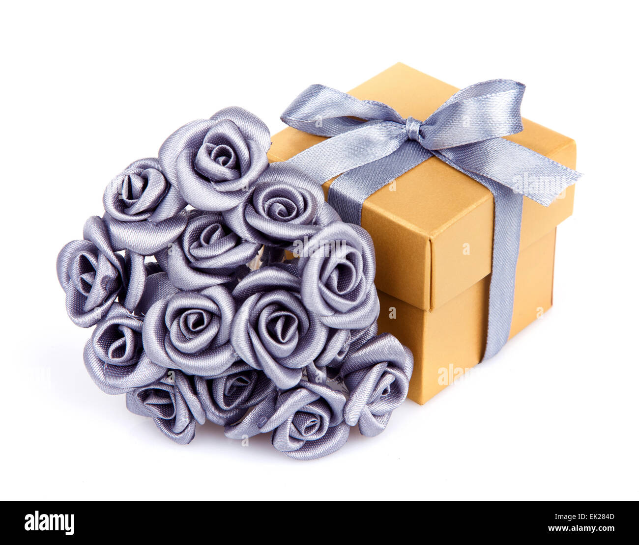 gray flowers and yellow gift box Stock Photo - Alamy