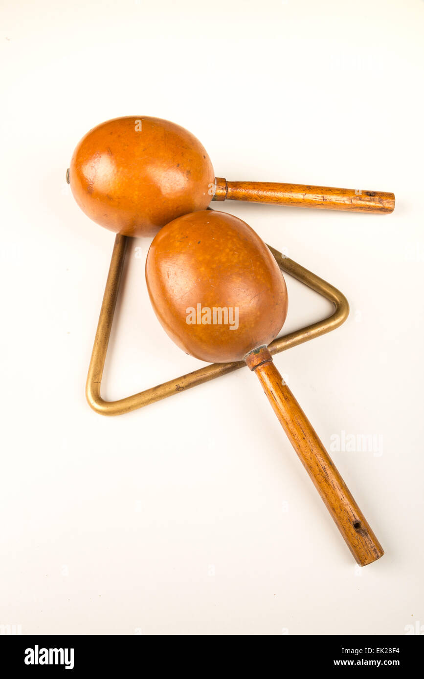 Studio shot of maracas and triangle, small percussion instruments Stock ...