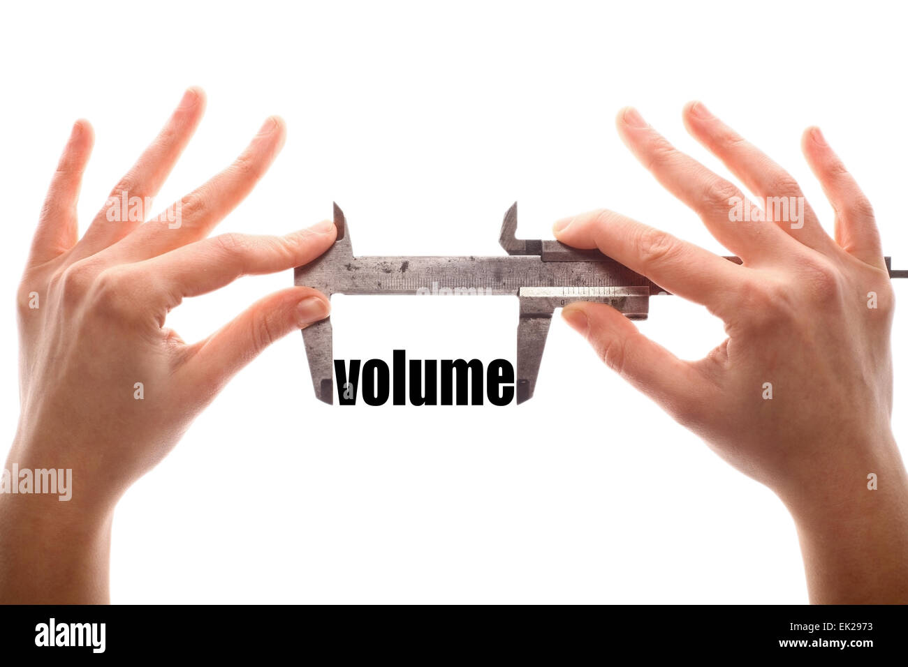 Color horizontal shot of two hands holding a caliper and measuring the ...