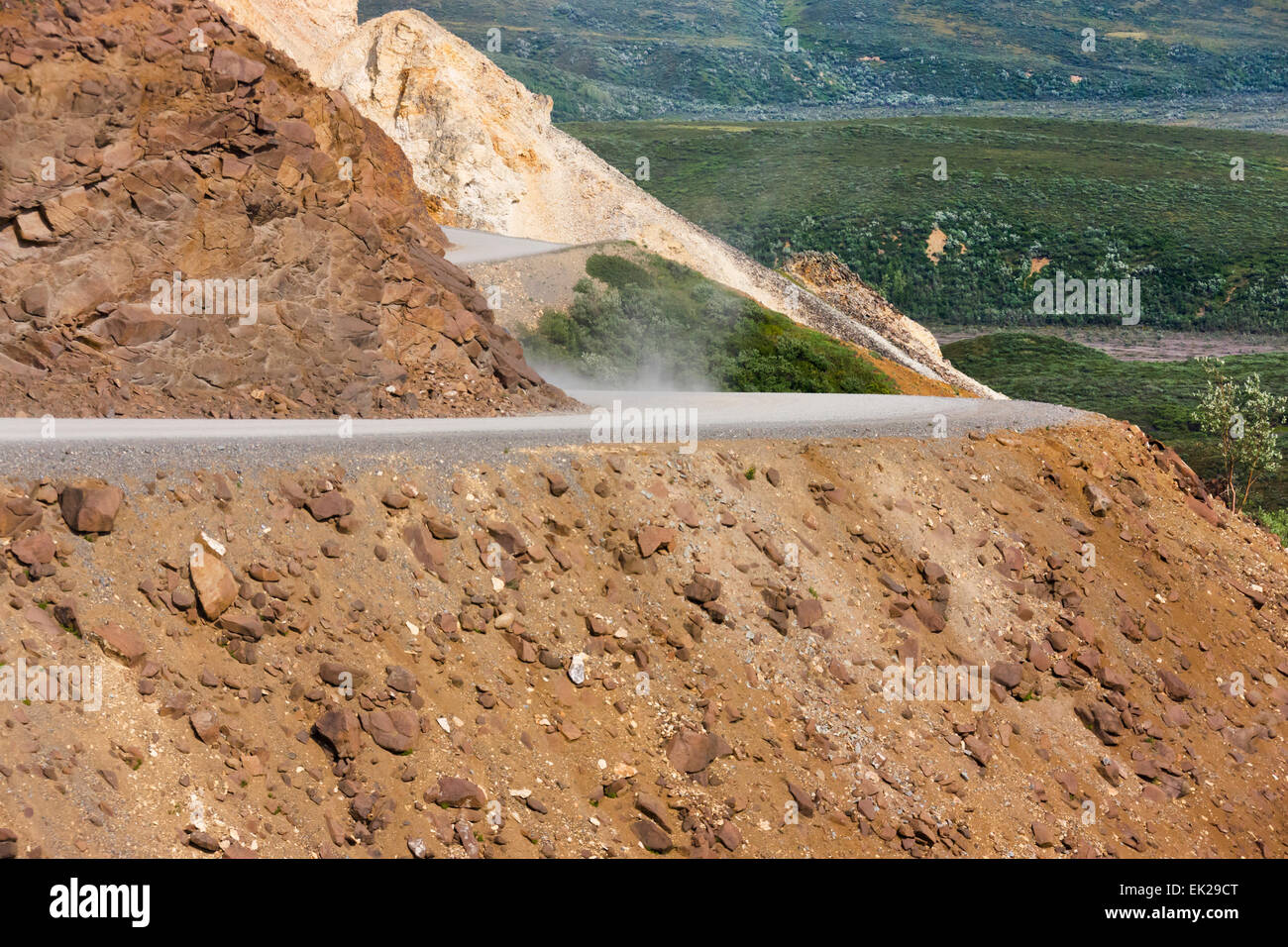 Road built on steep slope, Denali National Park, Alaska, USA Stock ...