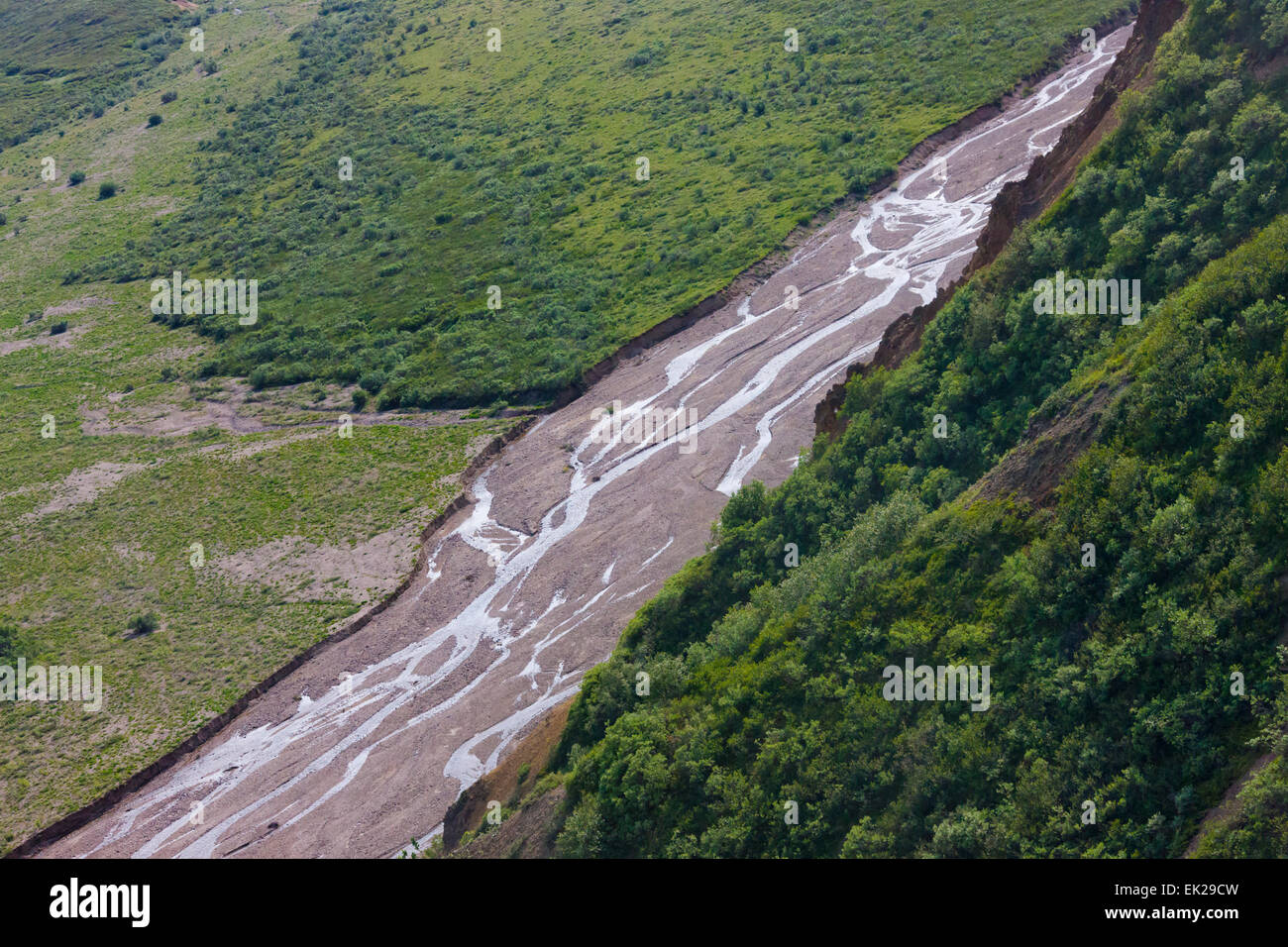 Glacier river with mountain slope, Denali National Park, Alaska, USA ...