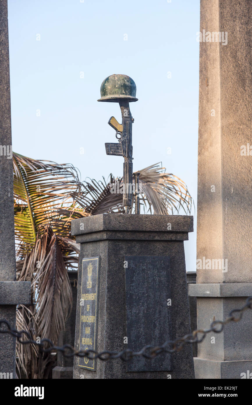 The iconic seafront Kargil War Memorial with rifle and helmet ...