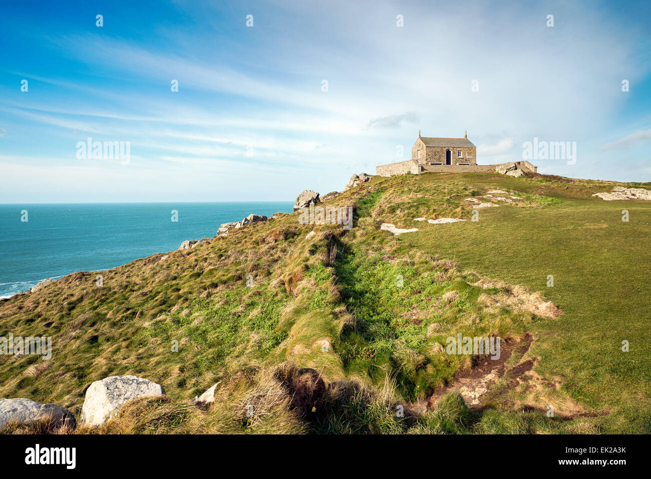 The Island at St Ives in Cornwall, a grassy knoll that rises above the ...