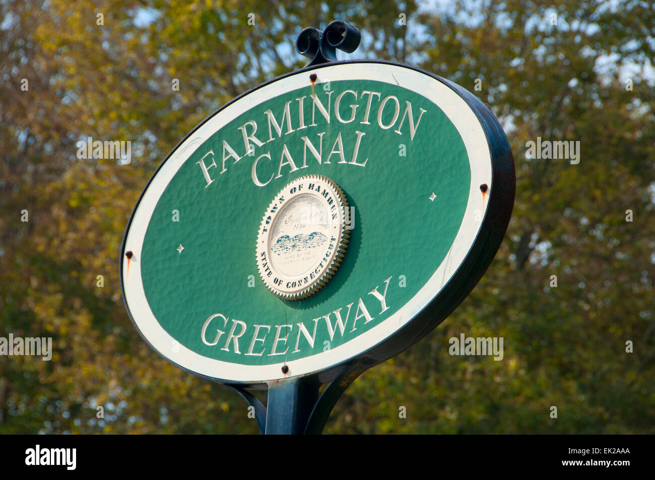 Greenway sign along Farmington Canal Heritage Trail, Farmington Canal ...