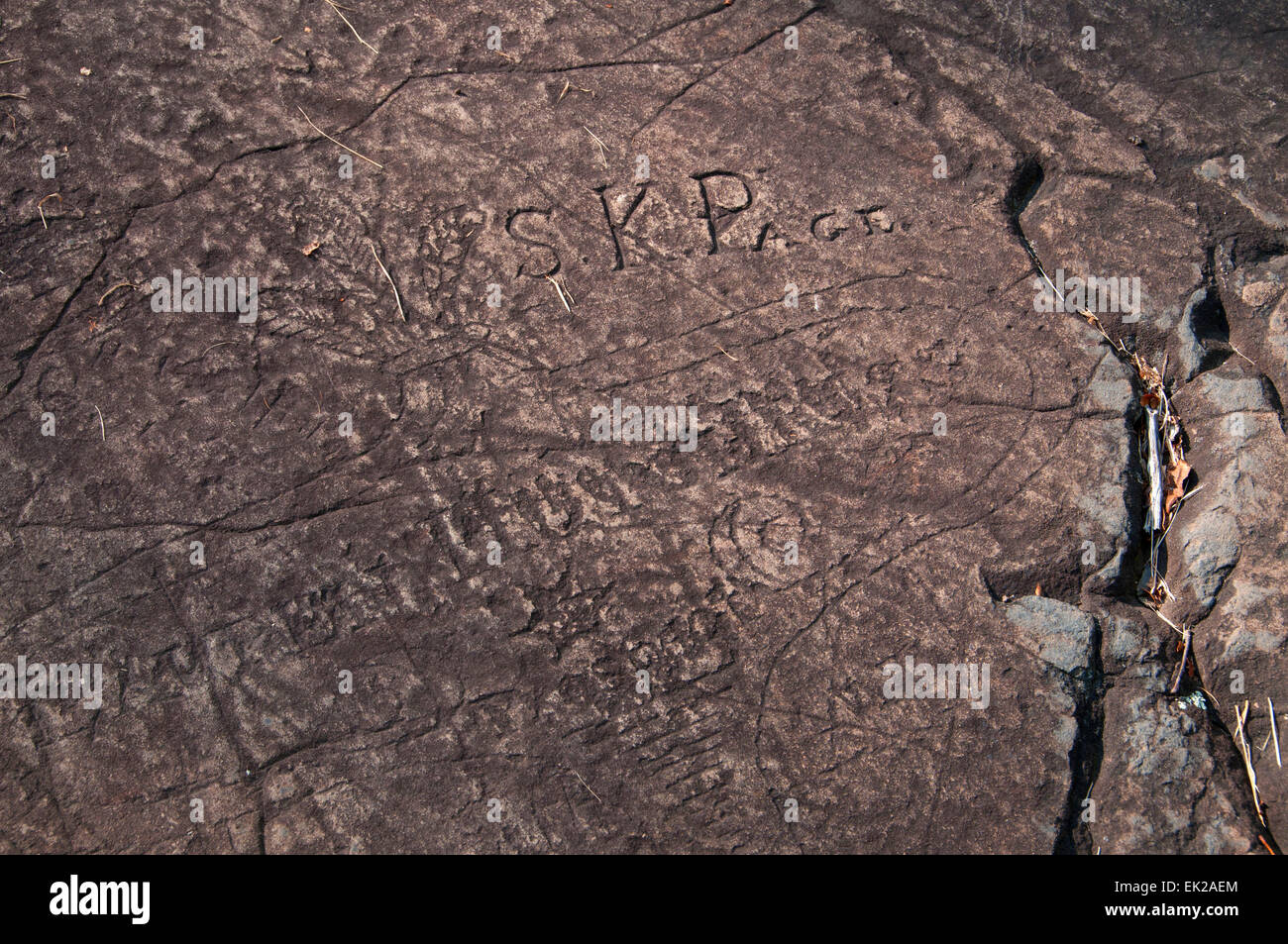 Historic inscriptions at Judges Cave, West Rock Ridge State Park ...