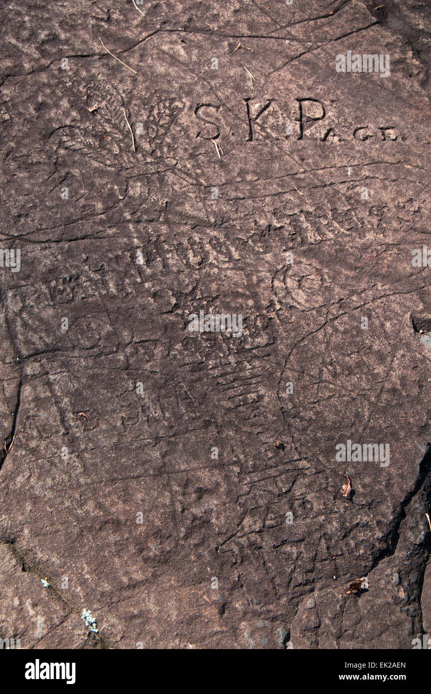 Historic inscriptions at Judges Cave, West Rock Ridge State Park ...