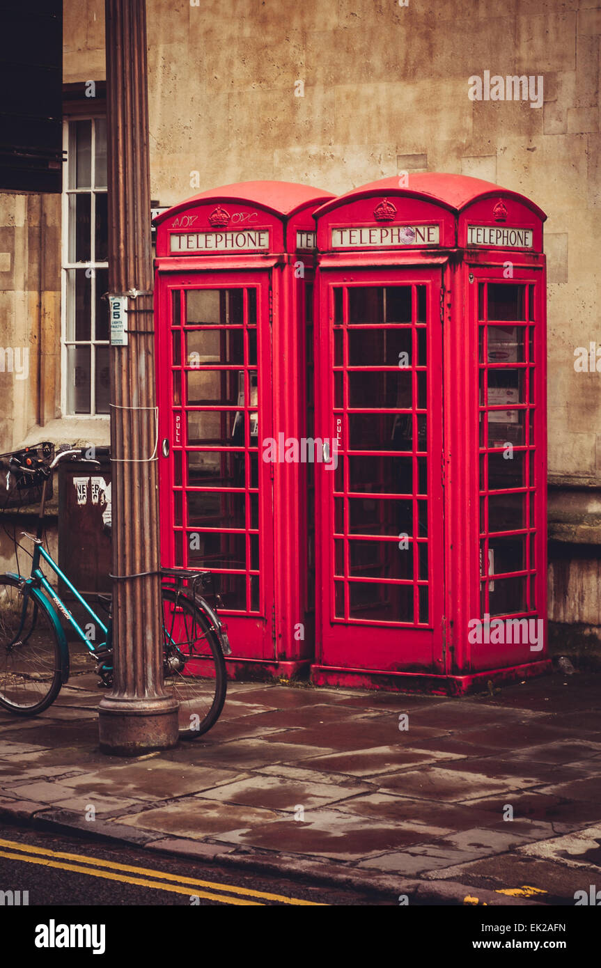 BT red telephone boxes on a street in Cambridge, UK Stock Photo - Alamy
